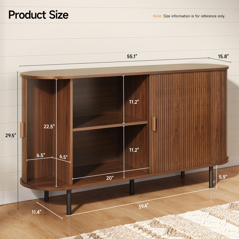 Ebern Designs 55'' Sideboard Storage Cabinet With Doors And Shelves - Credenza Storage Cabinet ...